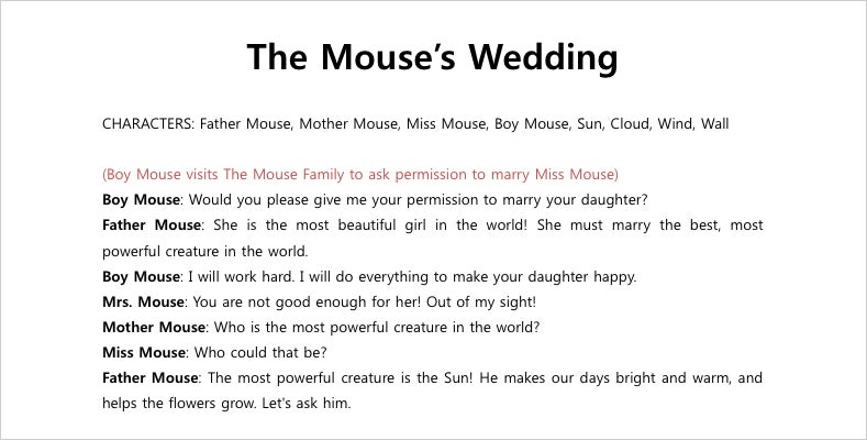 영어연극 대본 The Mouse's Wedding - children drama script, play script for ...