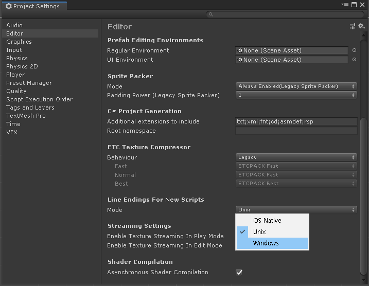 [Unity] 경고 메시지 "There are inconsistent line endings in the '~.cs ...