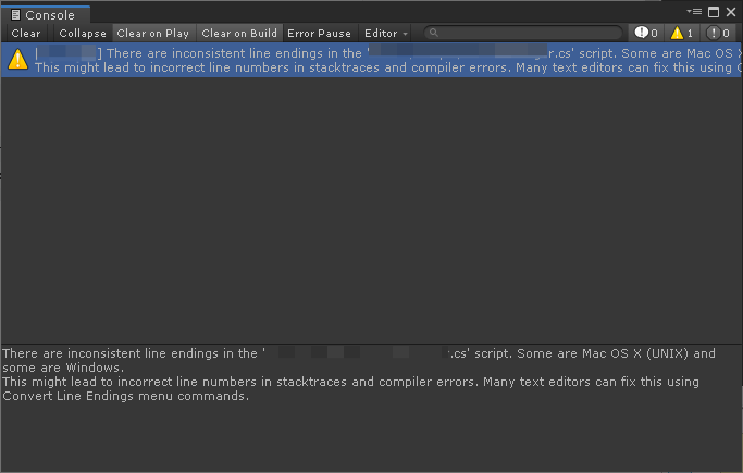 [Unity] 경고 메시지 "There are inconsistent line endings in the '~.cs ...