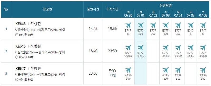 대한항공 싱가폴 노선 좌석배치 KE643 KE645 KE647 KE646 KE648 KE644 : 네이버 블로그