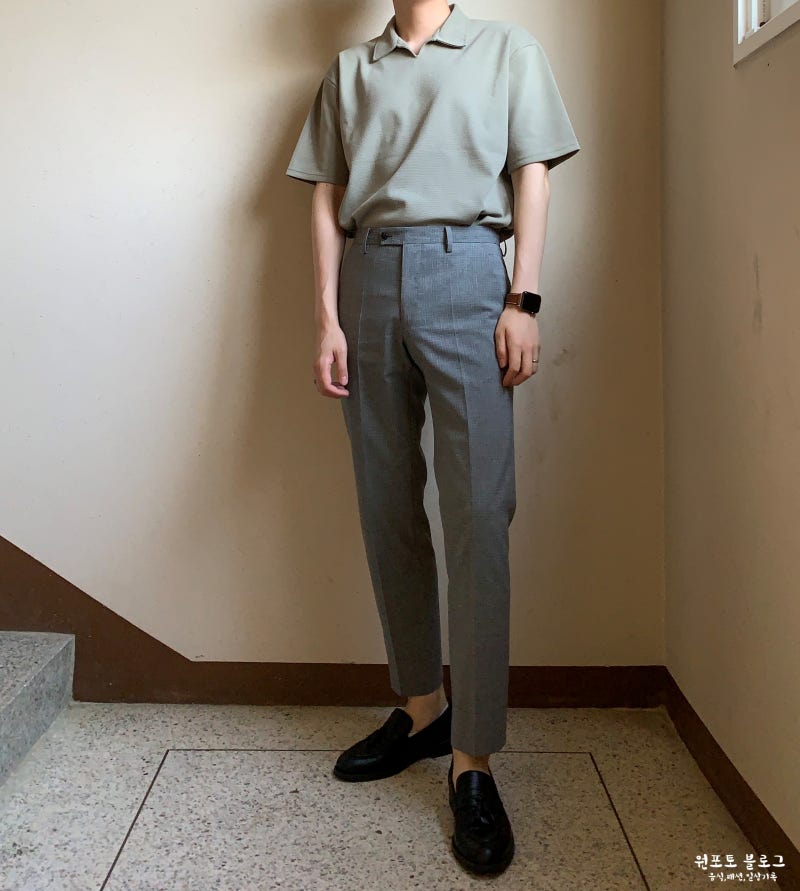 오픈 카라티 카키색 회사원 룩 데일리룩 완성해보자 네이버 블로그
