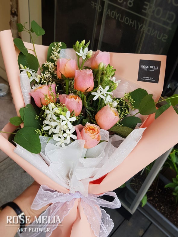 인천꽃집피치색 부부젤라장미 꽃다발프로포즈생일축하여자친구 꽃선물간석동 꽃집 로즈멜리아 네이버 블로그