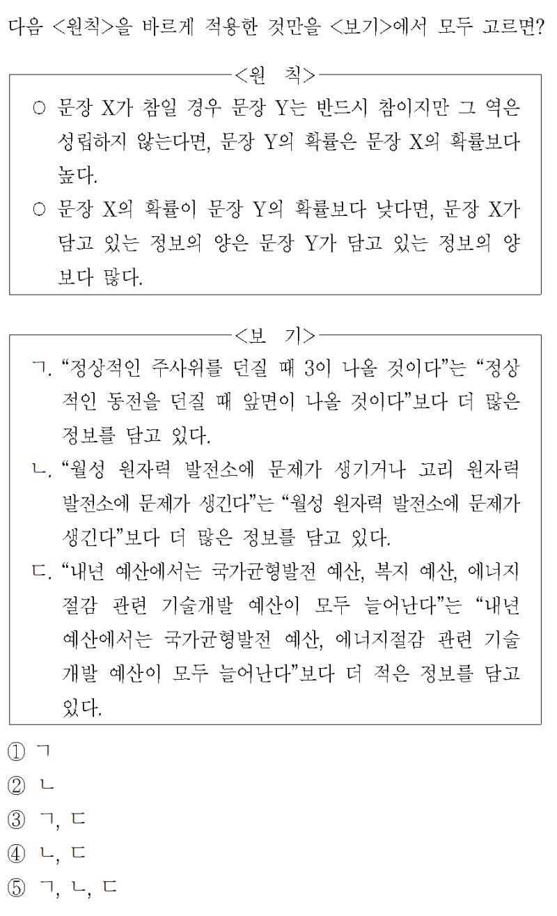 민경채민간경력자 Psat 기출문제 해설 2015년 언어논리 7번인책형 함축 네이버 블로그