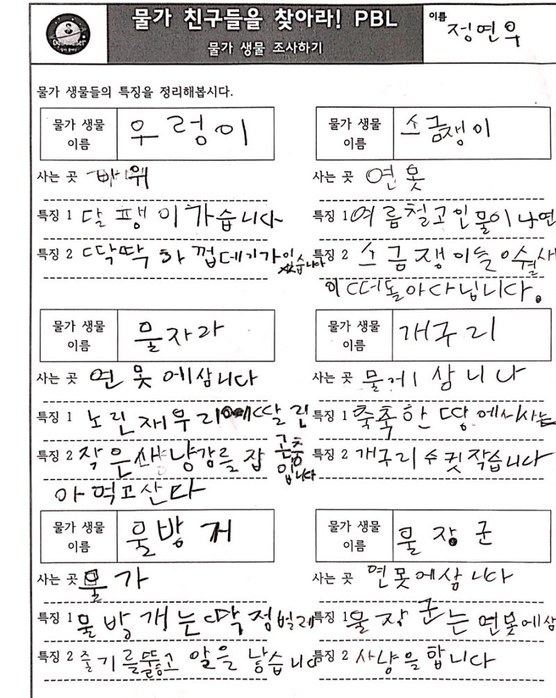 달리쌤 Pbl 물가 친구들을 찾아라 Step4 물가에 사는 생물 공부하기프로젝트수업프로젝트학습문제중심학습현상기반학습