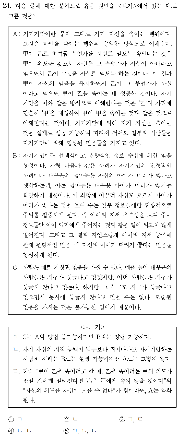 Leet리트 기출문제 해설 2020학년도 추리논증 24번 자기기만 네이버 블로그