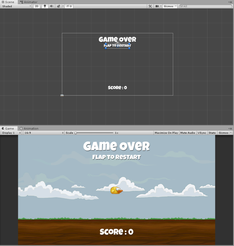 [유니티 게임 제작 연습] C03. 플래피 버드 스타일 게임 만들기 - 스코어 UI, Game Over UI 세팅 : 네이버 블로그