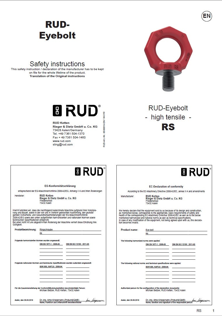 RUD/루드/러드/아이볼트/아이너트/리프팅포인트/RS/Lifting point/볼트 체결/독일 루드 아이볼트/RUD 아이볼트 ...