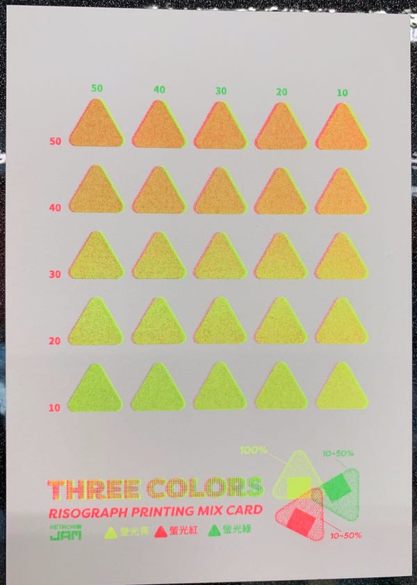 리소그라프, risograph, 믹스컬러차트, 컬러차트, mix color chart, 망점 비교(1-5도), RGB,CMYK ...
