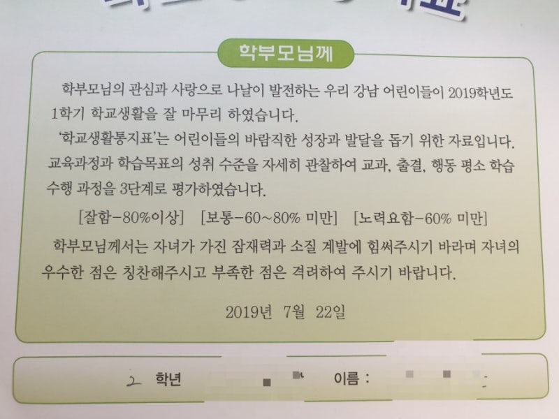 초등학교 생활통지표 궁금하신분들 참고 네이버 블로그