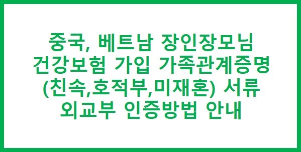 중국 베트남 장인장모부모님 건강보험 가입 가족관계증명친속호적부미재혼 서류 외교부 인증방법 안내 용인행정사