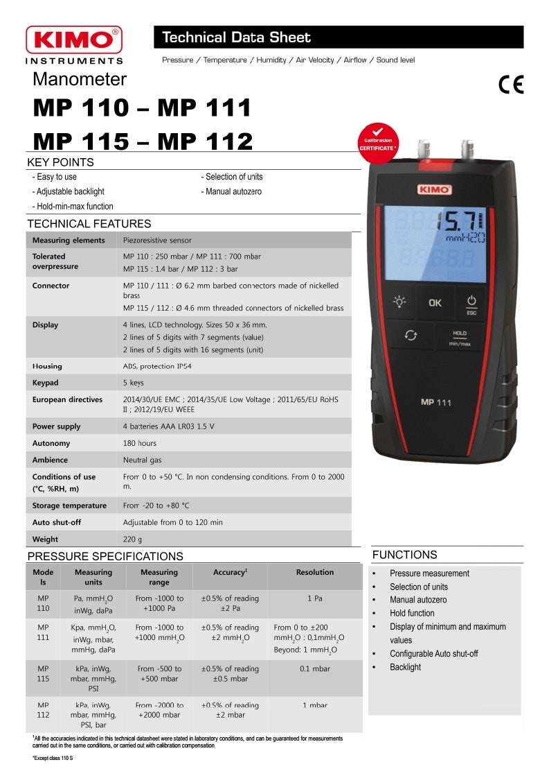 키모(KIMO) 압력계 MP115 휴대용 압력 차압 정압 동압 디지털차압계 미압계 전문 엠지코리아(MGKOREA) : 네이버 블로그