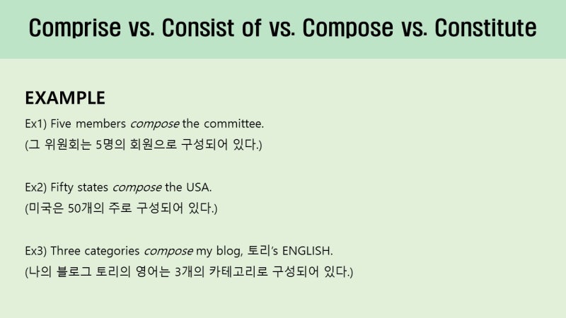 [영어공부][영어표현]comprise vs. consist of vs. compose vs. constitute : 네이버 블로그