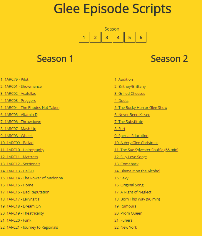 미드 글리 (Glee) - 대본 사이트, 스크립트script 사이트 링크 : 네이버 블로그