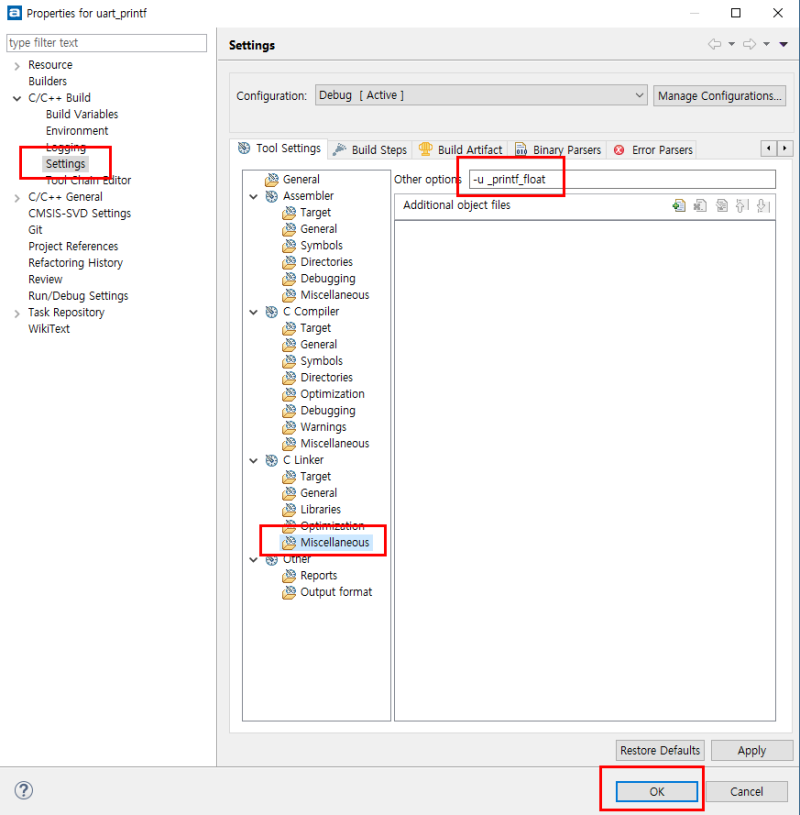 4-4강 UART - TrueStudio에서 printf 실수 float 사용하기(ARM 기초 강좌 - Cortex-M3 ...