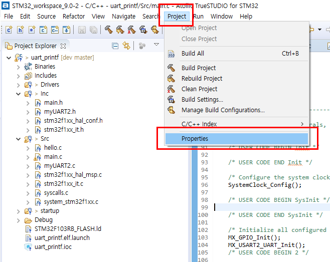 4-4강 UART - TrueStudio에서 printf 실수 float 사용하기(ARM 기초 강좌 - Cortex-M3 ...