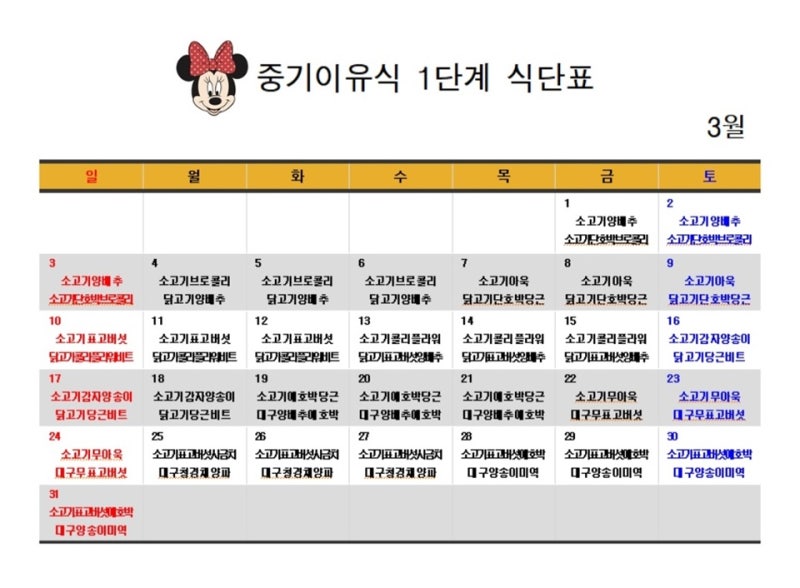 중기이유식 1단계 식단표 사전 재료준비 네이버 블로그