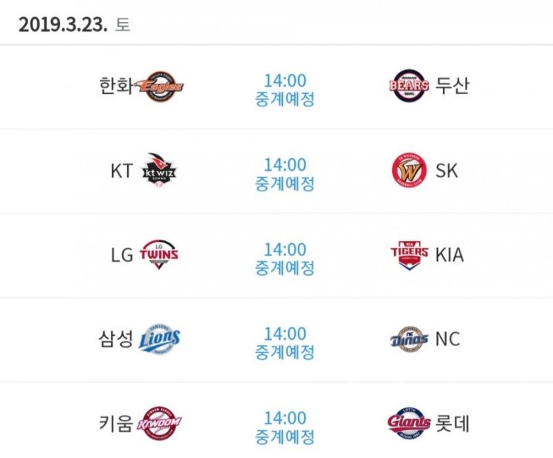 2019.03.23 KBO(프로야구) 개막전(LG 기아 | KT SK | 키움 롯데 | 삼성 NC | 한화 두산) : 네이버 블로그