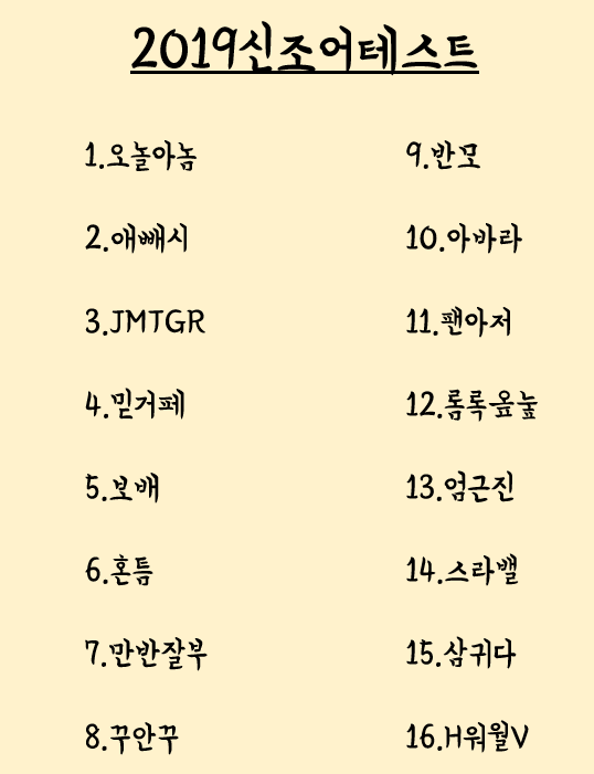 오놀아놈, 애빼시, JMTGR .. 2019신조어테스트 : 네이버 블로그