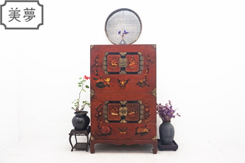 [A71014]고가구 주칠 화초장(주칠 이층농, 고가구 이층장, 주칠 고가구, 옛날 화초장, 빈티지 화초장)((판매완ㄹᆢ ...