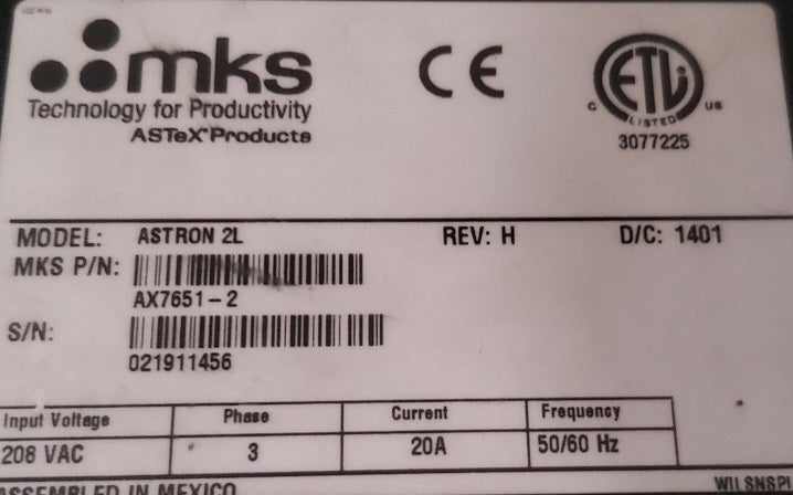 MKS RPS ASTRON 2L AX7651-2 중고 판매 : 네이버 블로그