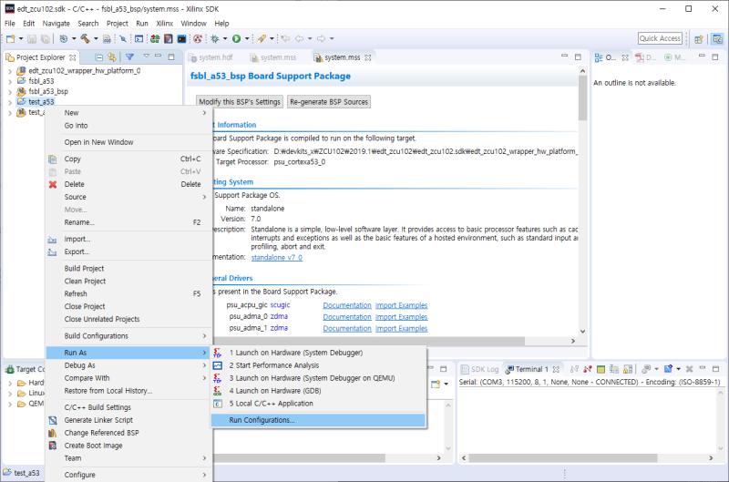 [ZCU102]Running the “Hello World” Application from Arm Cortex-A53 #3/4 ...