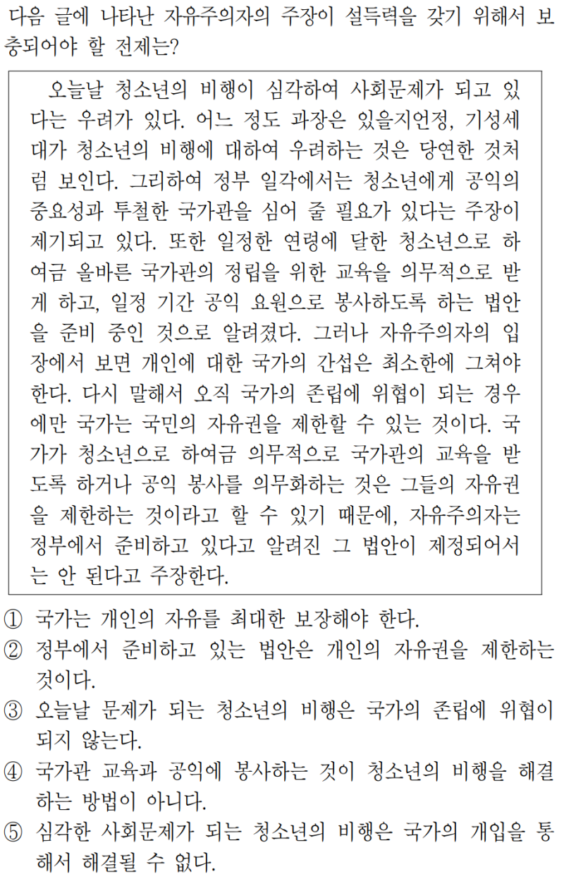 Psat 5급공채 행정고시 기출문제 해설 2005년 언어논리 32번 추가전제 네이버 블로그
