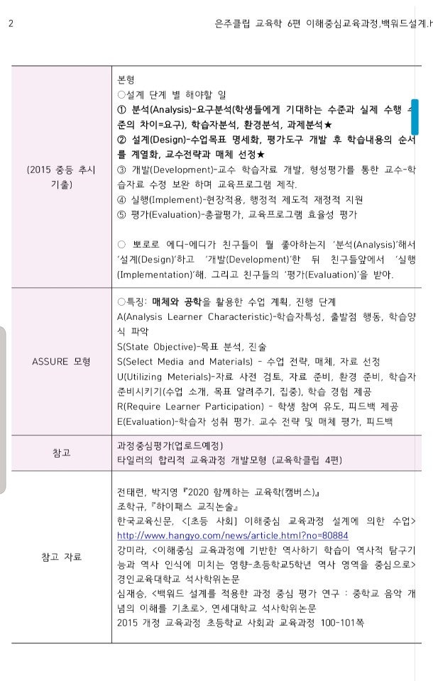 초등중등전문직 임용 교육학 영상 6편 백워드 설계 모형과 Addie Assure 교수 설계 모형 네이버 블로그