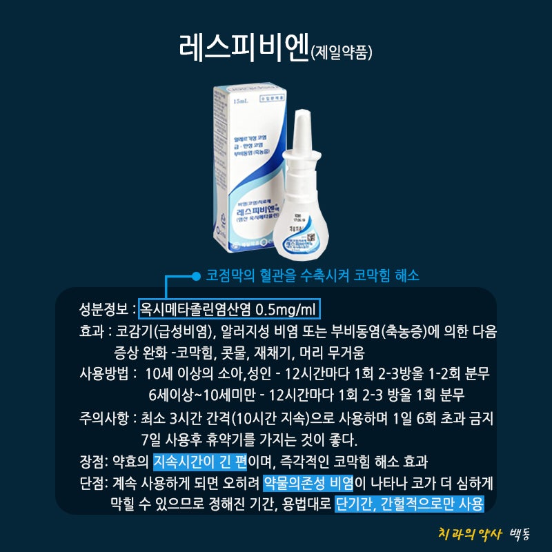 알러지비염 약사가 알려주는 코막힘스프레이오트리빈 Vs 화이투벤나잘스프레이 Vs 코앤쿨 Vs 코비쿨 Vs 레스피비엔 Vs