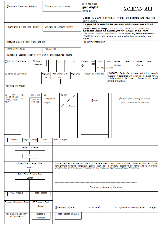 [무역] AWB (Air Way Bill) 항공화물운송장 - 선적서류 작성하기4 : 네이버 블로그