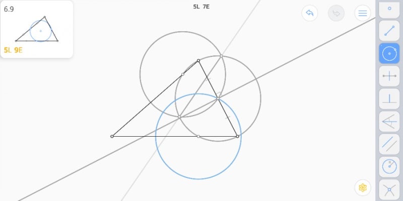 Euclidea(유클리디아) Zeta(제타) 6-9 공략 구점원(Nine Point Circle) 5L 9E 공략 : 네이버 블로그