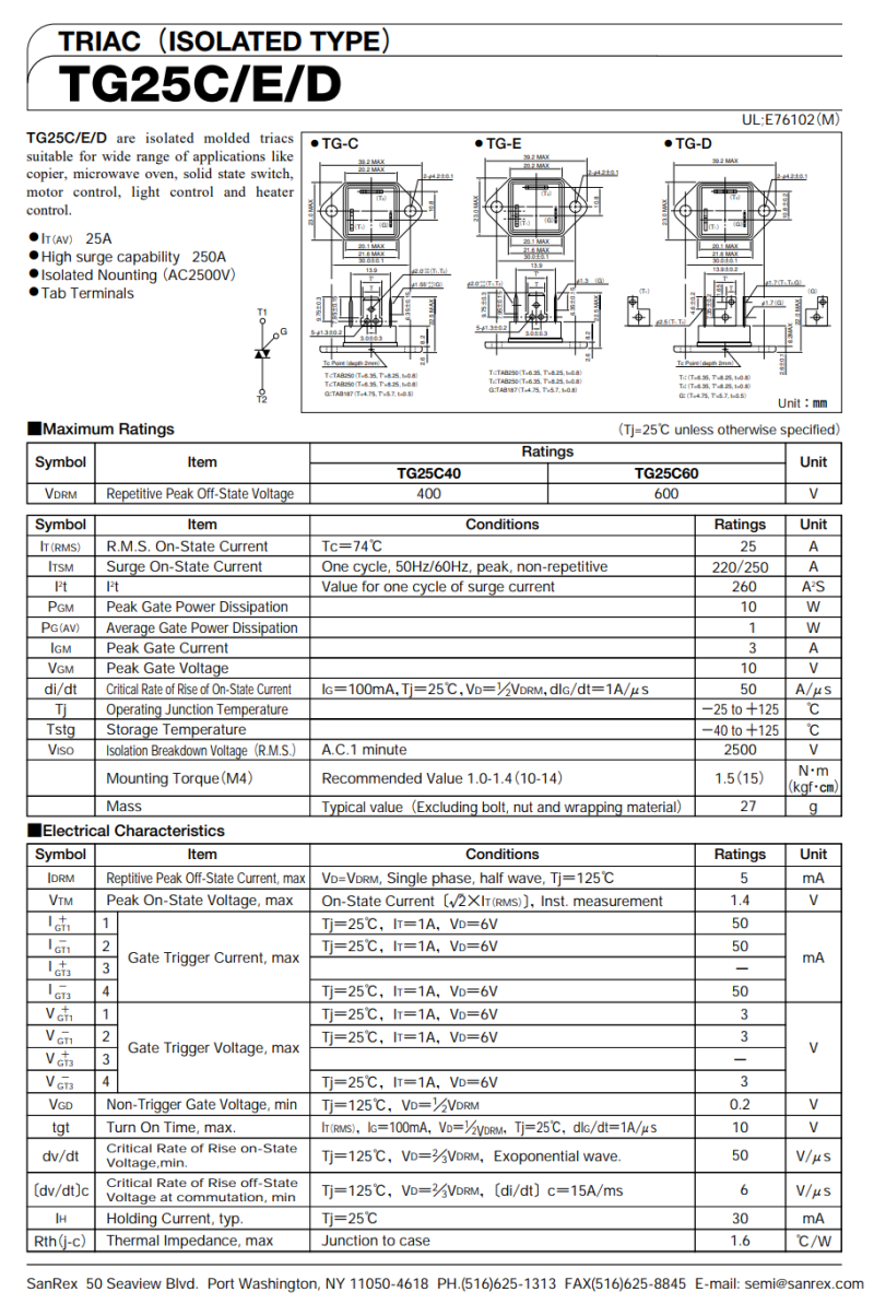 TG25C60 특가판매 TG35C60 일본 SANREX 정품 TRIAC 트라이악 : 네이버 블로그
