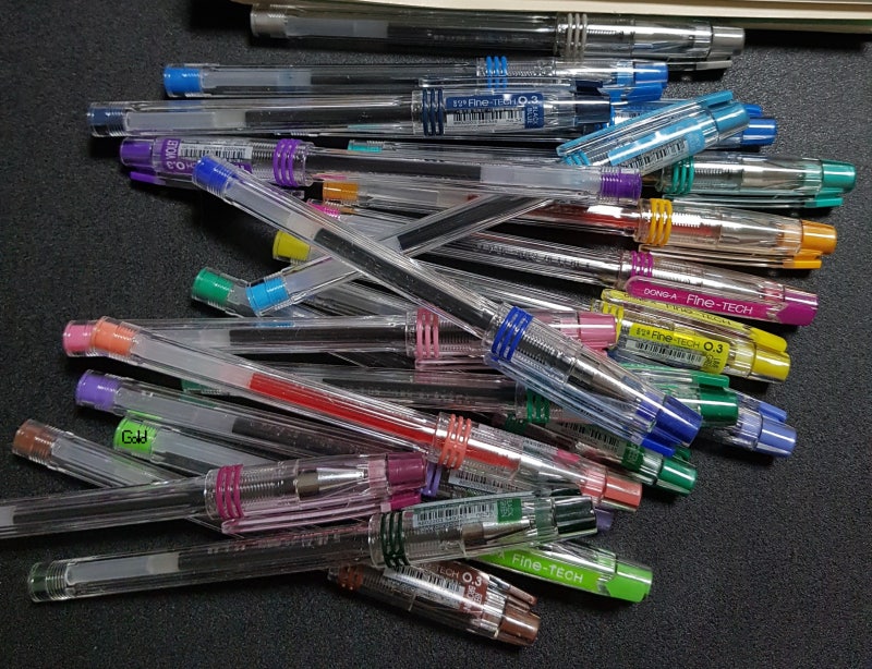 동아 파인테크 Fine TECH - 21색 리뷰 (21개 전색상 색상표) , 저렴한 국산 펜 : 네이버 블로그