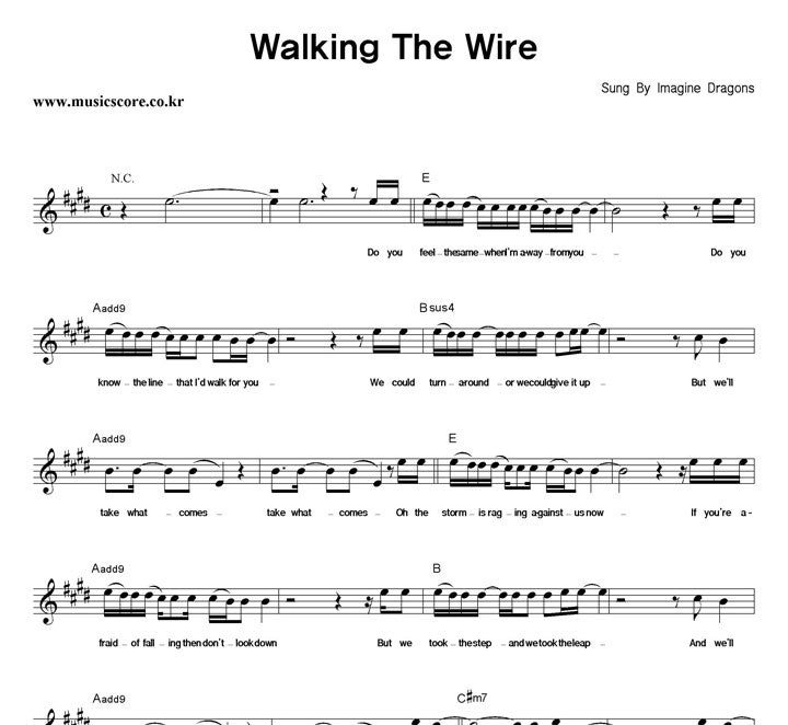 Imagine Dragons - Walking The Wire 악보 : 네이버 블로그