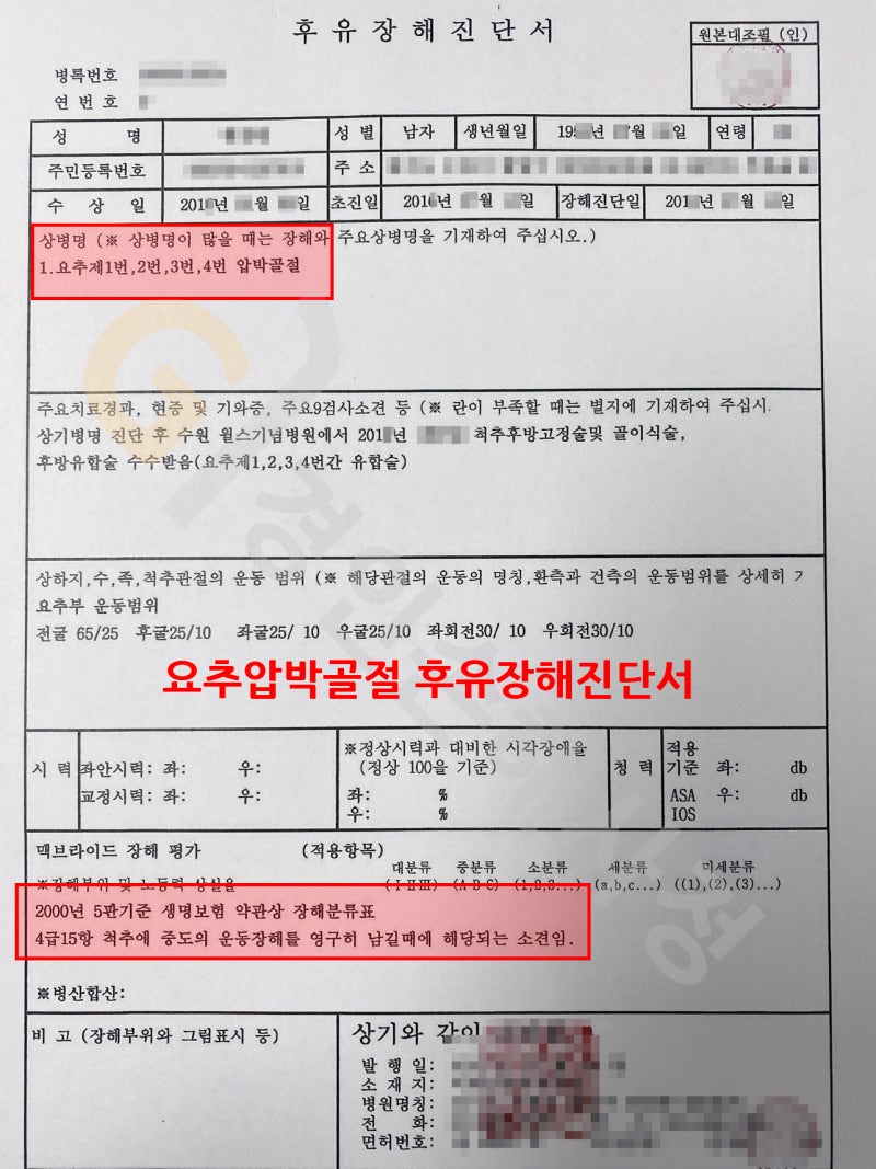 요추1번압박골절 척추유합술 장해등급 후유장해 보상 실제 사례 네이버 블로그