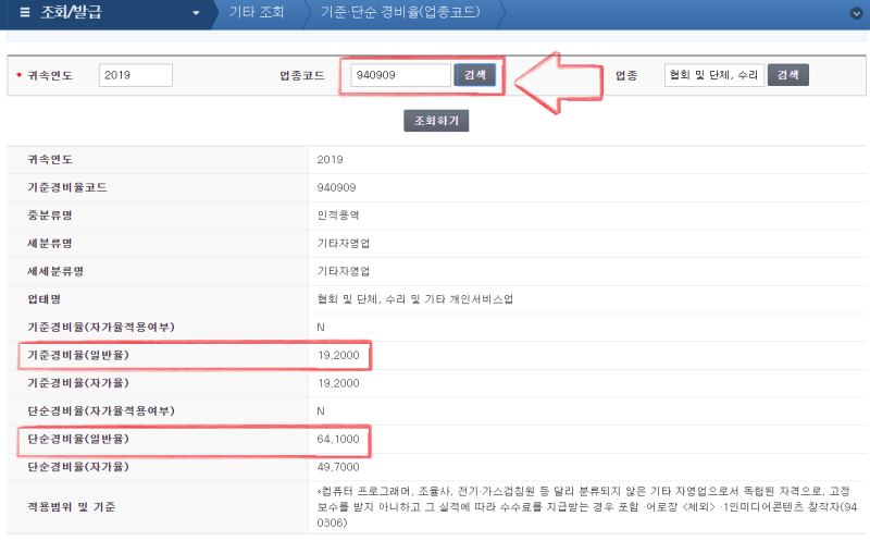 단순경비율 기준경비율 업종별 조회방법 네이버 블로그
