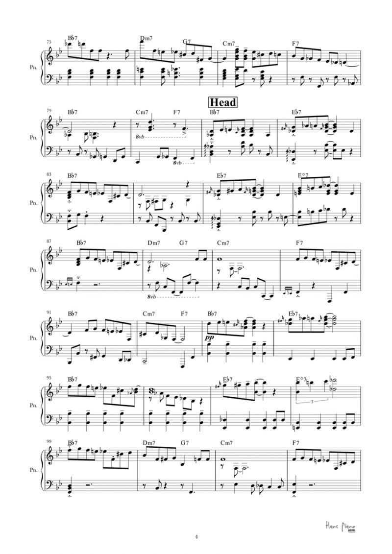 Blue Monk /Jazz Solo Piano Music Chart (arr. Hans piano) : 네이버 블로그