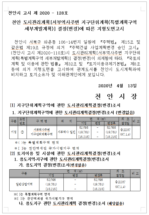 천안 도시관리계획 서부역사주변 지구단위계획특별계획구역 세부개발계획 결정변경에 따른 지형도면고시 네이버 블로그