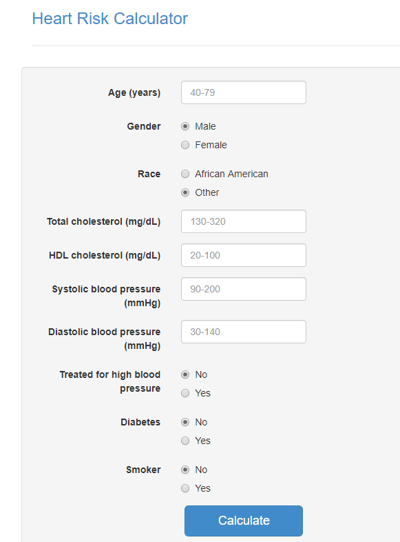 Heart Risk Calculator 심혈관질환 위험률 계산 : 네이버 블로그