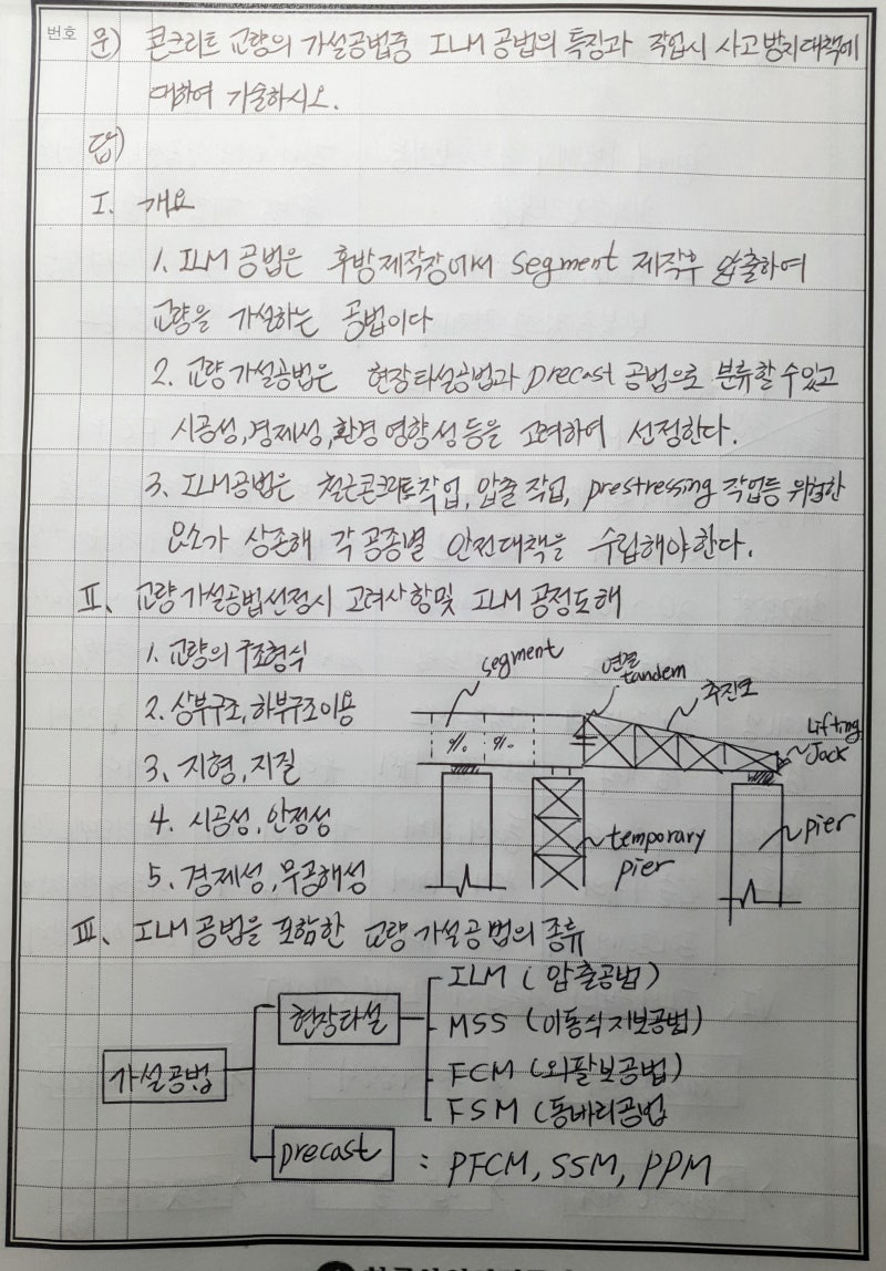 [서술] 콘크리트 교량의 가설공법 중 ILM(Incremental Launching Method)공법 특징과 작업 시 사고방지 ...