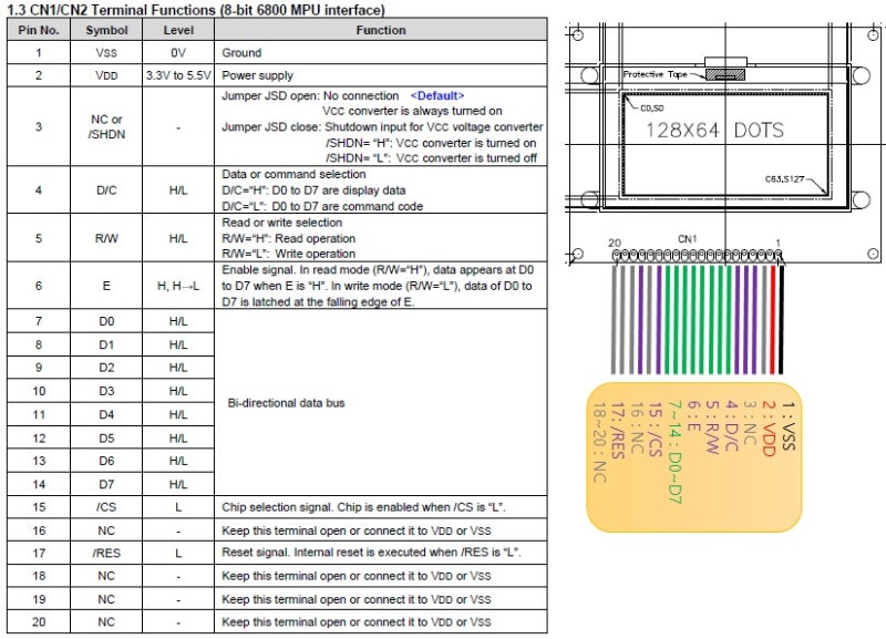 LEG128643-W56 :: 6800/8080 Parallel , SPI , I2C 설정 [Jumper / Pin Map ...