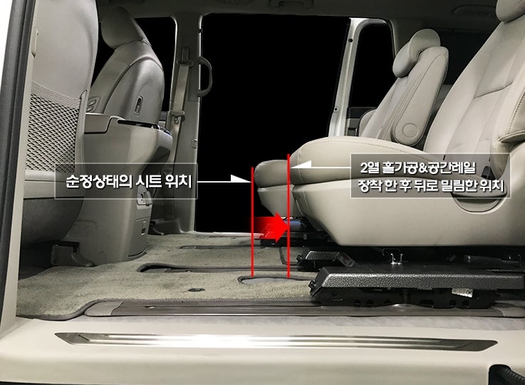 올뉴카니발 개조 더뉴카니발 하이리무진에도 적용 가능한 차박 개조4열 리클라이닝 시트 개조회전시트회전공간레일 By서원시트