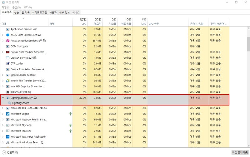 CPU점유율 30.9% LightingService(32비트) 정체 및 CPU성능비교방법! : 네이버 블로그