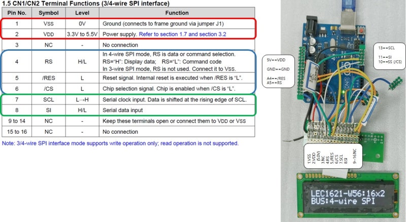 [OLED] LEC1621-W56 :: SPI Bus Mode >> Arduino UNO : 네이버 블로그