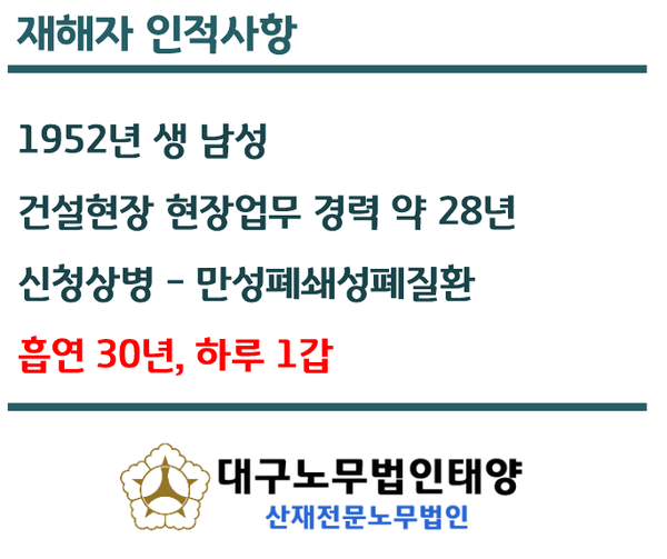 산재노무사 건설현장 근로자의 만성폐쇄성폐질환copd 산재처리 승인 흡연 30년 네이버 블로그