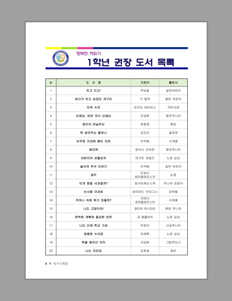 독서감상문독후감독서노트독서록 양정초등학교 1학년 나의 책 친구 독서기록장 양식 네이버 블로그