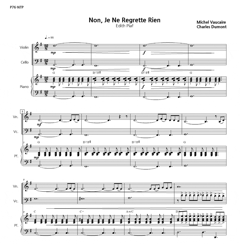 [악보] [앙상블] Non, Je Ne Regrette Rien 아뇨, 전 후회하지 않아요 - Edith Piaf(에디트 피아프 ...
