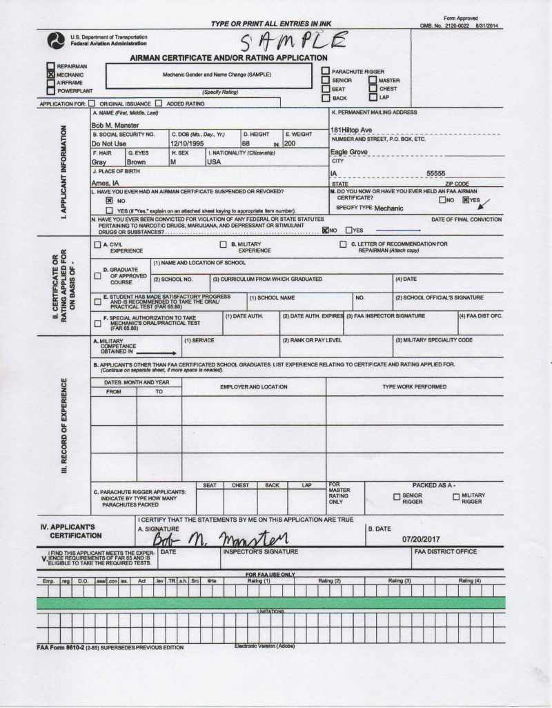 FAA A&P 취득 준비 - FAA Form 8610-2 (미번역) : 네이버 블로그