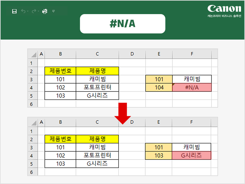 [캐논 이야기] 직장인 업무에 꼭 필요한 엑셀 함수 수식 오류 해결 방법 N A Value Ref Num