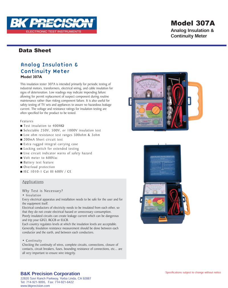 BK Precision 307A Analog Insulation & Continuity Meter, 절연 테스터 : 네이버 블로그
