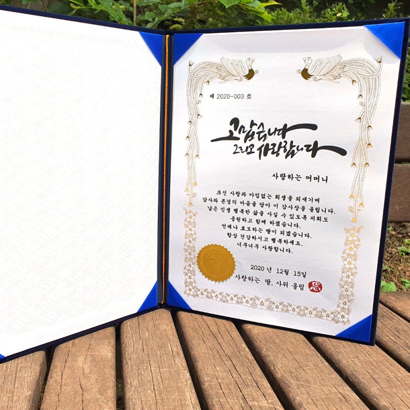 [ 캘리그라피 감사장 ] 부모님 생신 선물, 환갑,칠순,팔순, 감사장, 부모님상장, 감사문구 제작 송솔디자인 : 네이버 블로그